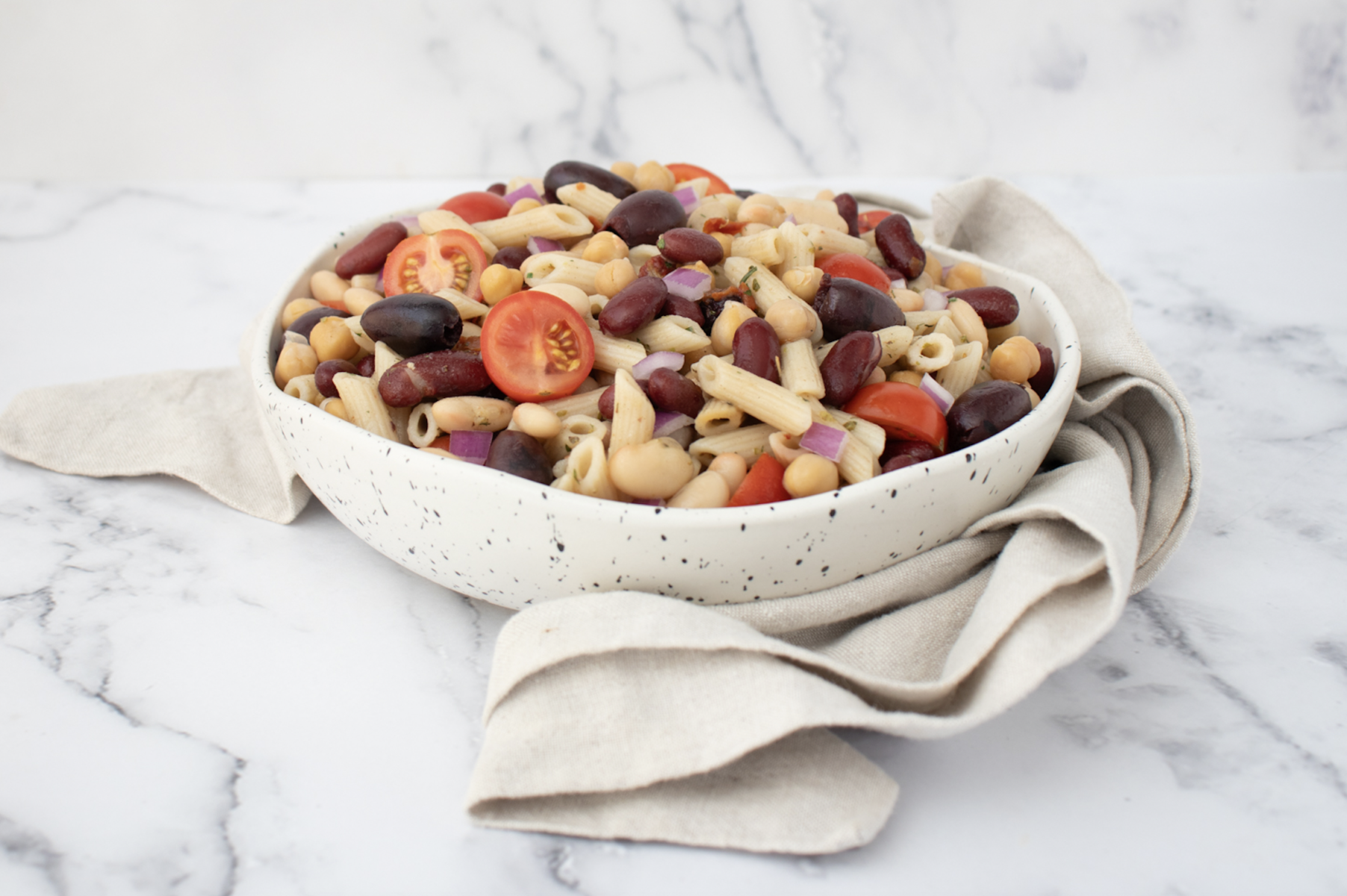 Mega Mediterranean Bean Pasta Salad Recipe - Suddenly Salad